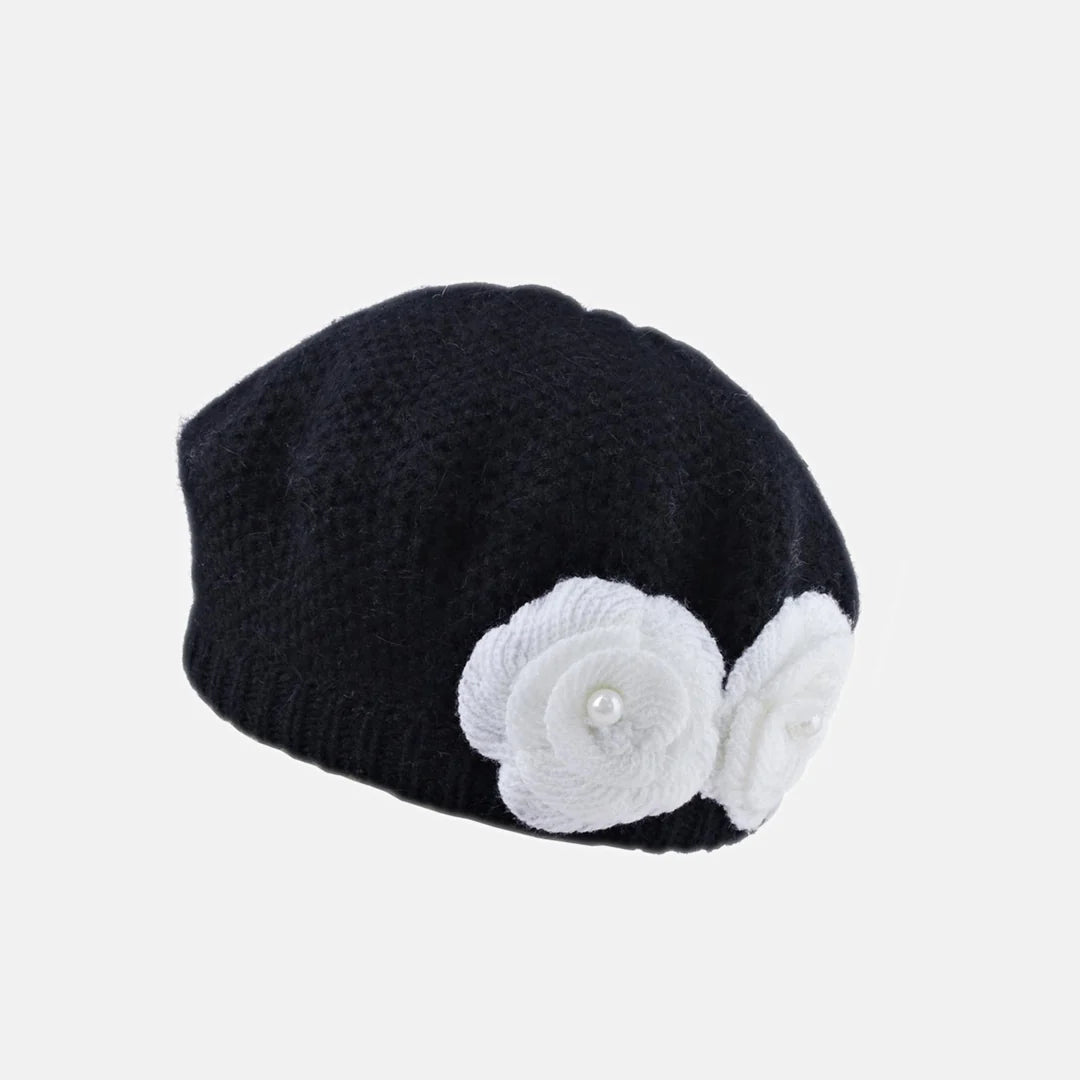 Proppa Toppa Knitted Beret with Flower - Black – Retail Therapy